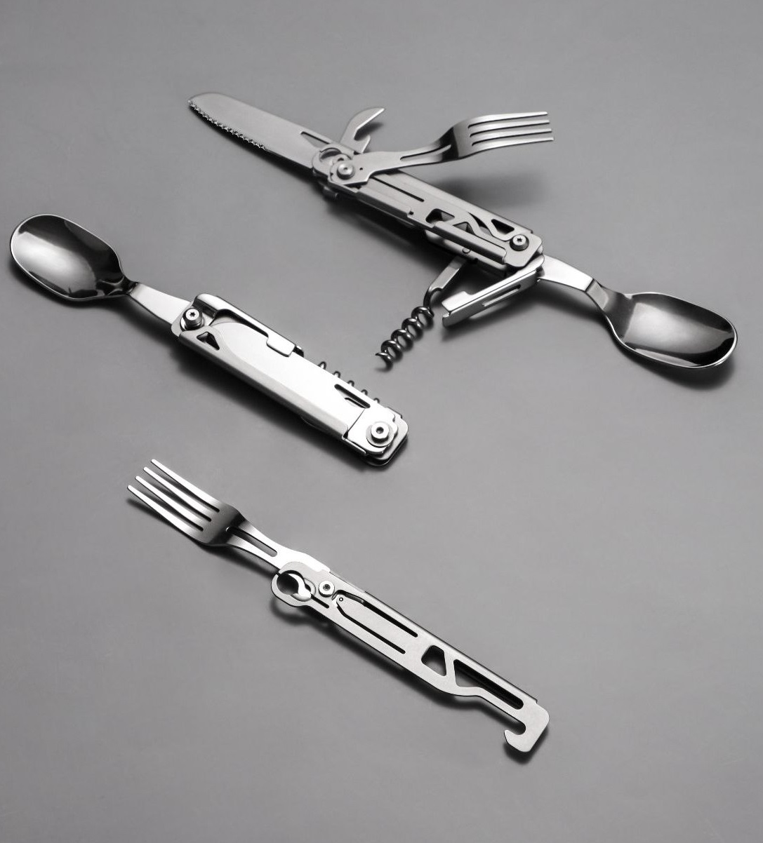 Набор столовых приборов для похода 6 в 1, ложка вилка, мультитул туристический