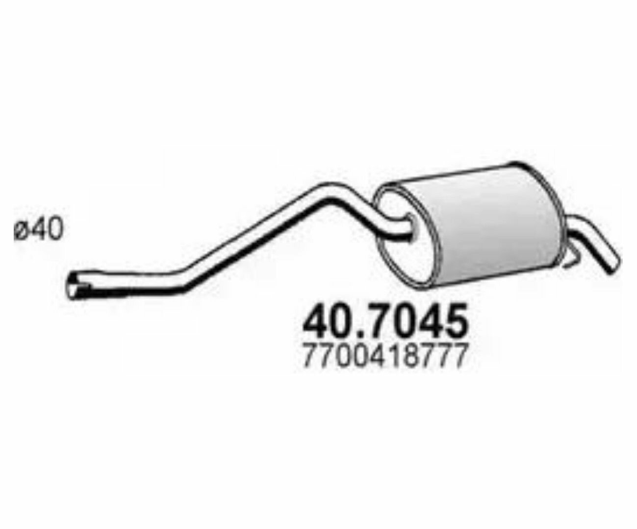 Задняя часть глушителя ASSO 40.7045, Renault Kangoo, 1.4, 1.9 E7J, F8Q, 03-98