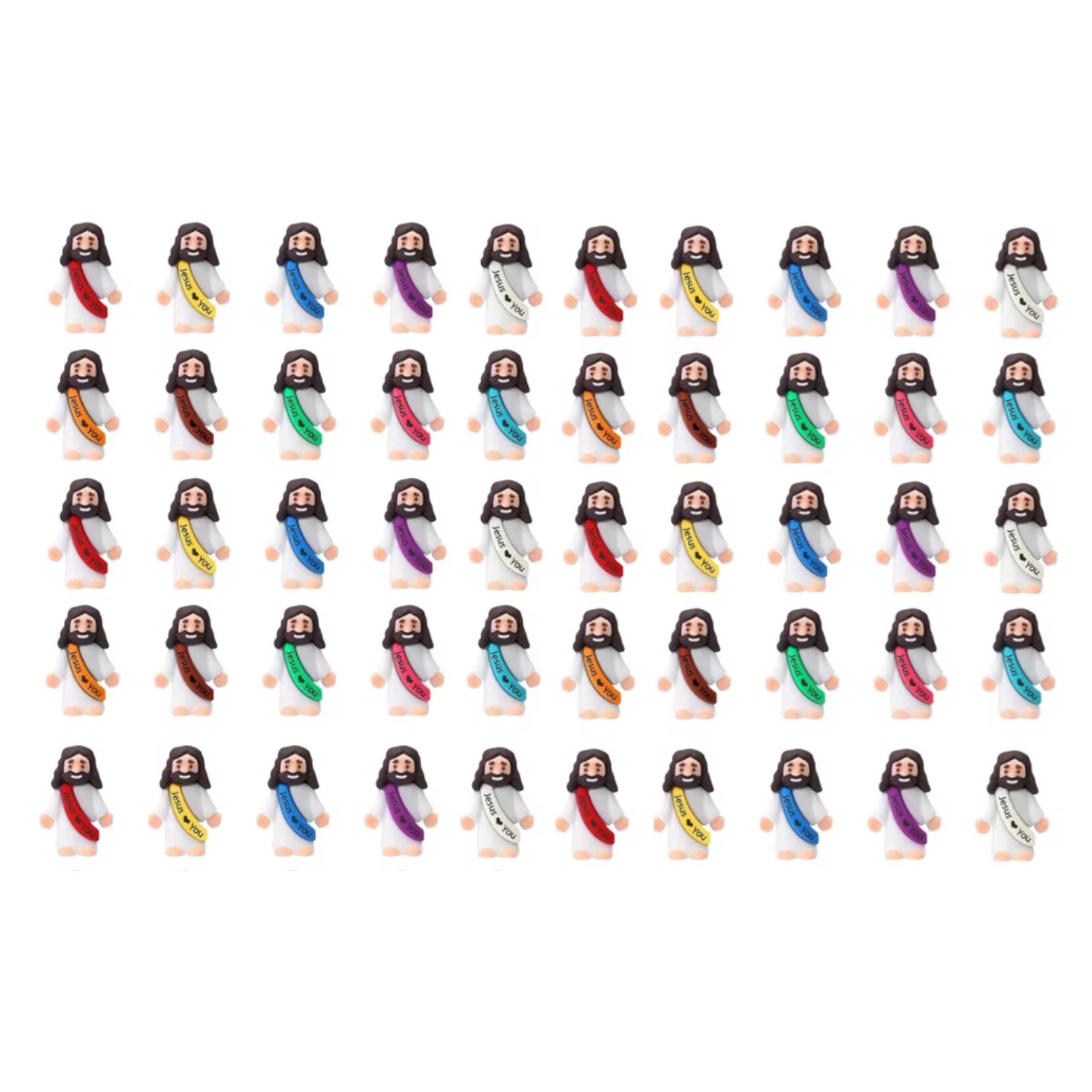 50 шт Фигурки Малая Иисус Оригинальный Дизайн Иисус Любит Тебя Миниатюрные Резиновые Игрушки Скрыть Искать Религиозные Праздничные Сувениры Воскресная Школа Крещение Подарки Живая Цвет 3.5 х 2.8 см