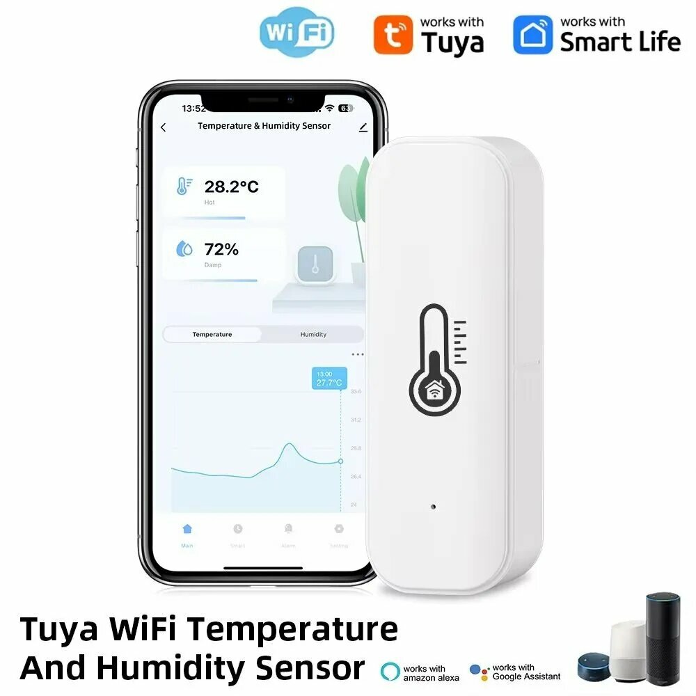 Датчик температуры и влажности Tuya WiFi Датчик влажности в помещении Аккумулятор питания Приложение для мониторинга Alexa Google Home Voice