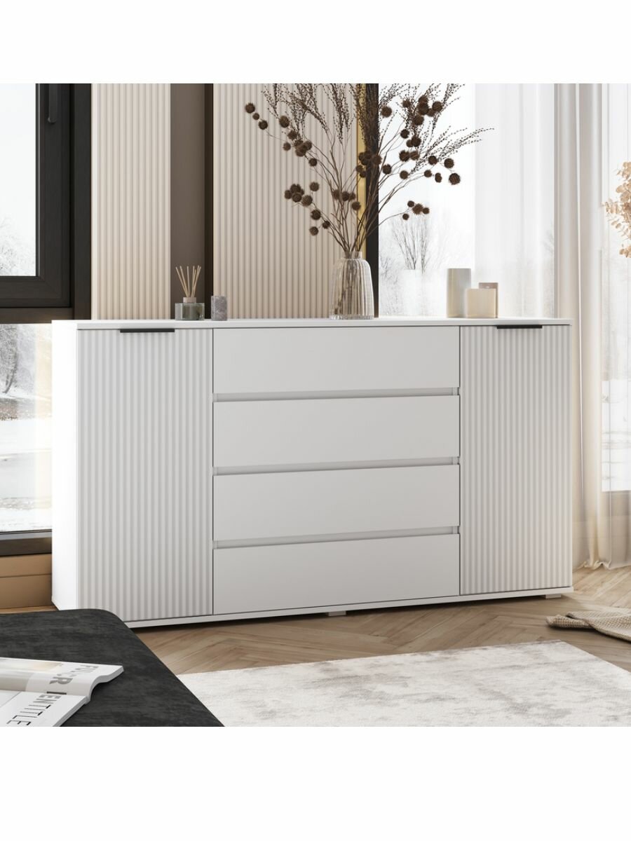 Комод Марвэл МДФ/ЛДСП 1600х900х450, Белый/Браш Вайт, с ящиками и полками, МИФ