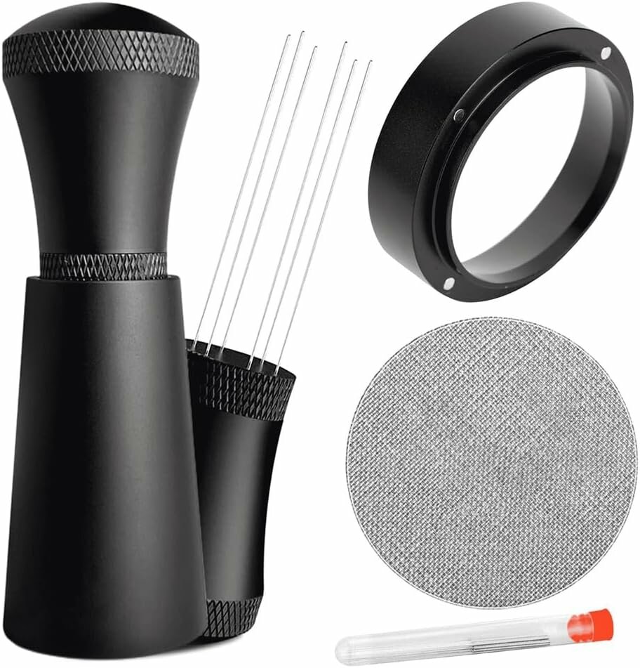 JNJOOD WDT Tools Эспрессо Пак Скриен - 54мм Размер, Черный, Металл, Кофейный Клапан Порошковый Игольный, 1 Шт Кофейная Ткань Порошковая Игла (с 10 Трубками для Хранения Иголей), 1 Шт Вентиляторное Кольцо, 1 Шт Фильтр 53.5мм, Использование, Paslanmaz