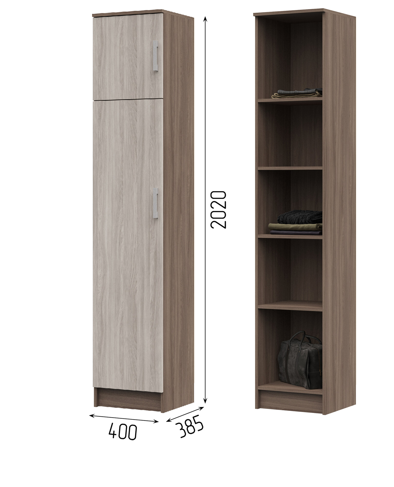 Пенал ПН-204 Машенька ЛДСП (400*2020*380), цвет Ясень-шимо темный/светлый Стендмебель