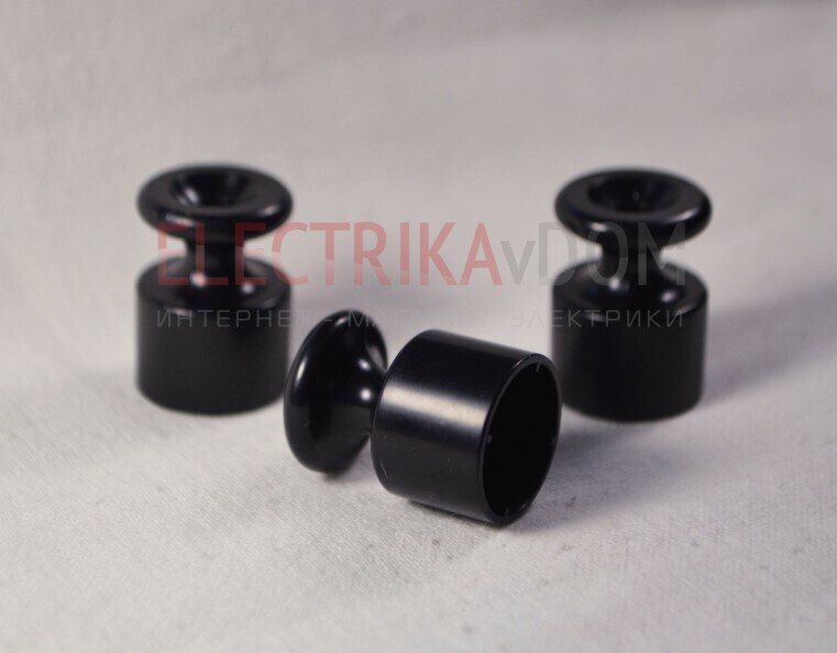 Ретро изолятор для витого провода, пластик, цвет черный, 100шт/уп, Bironi