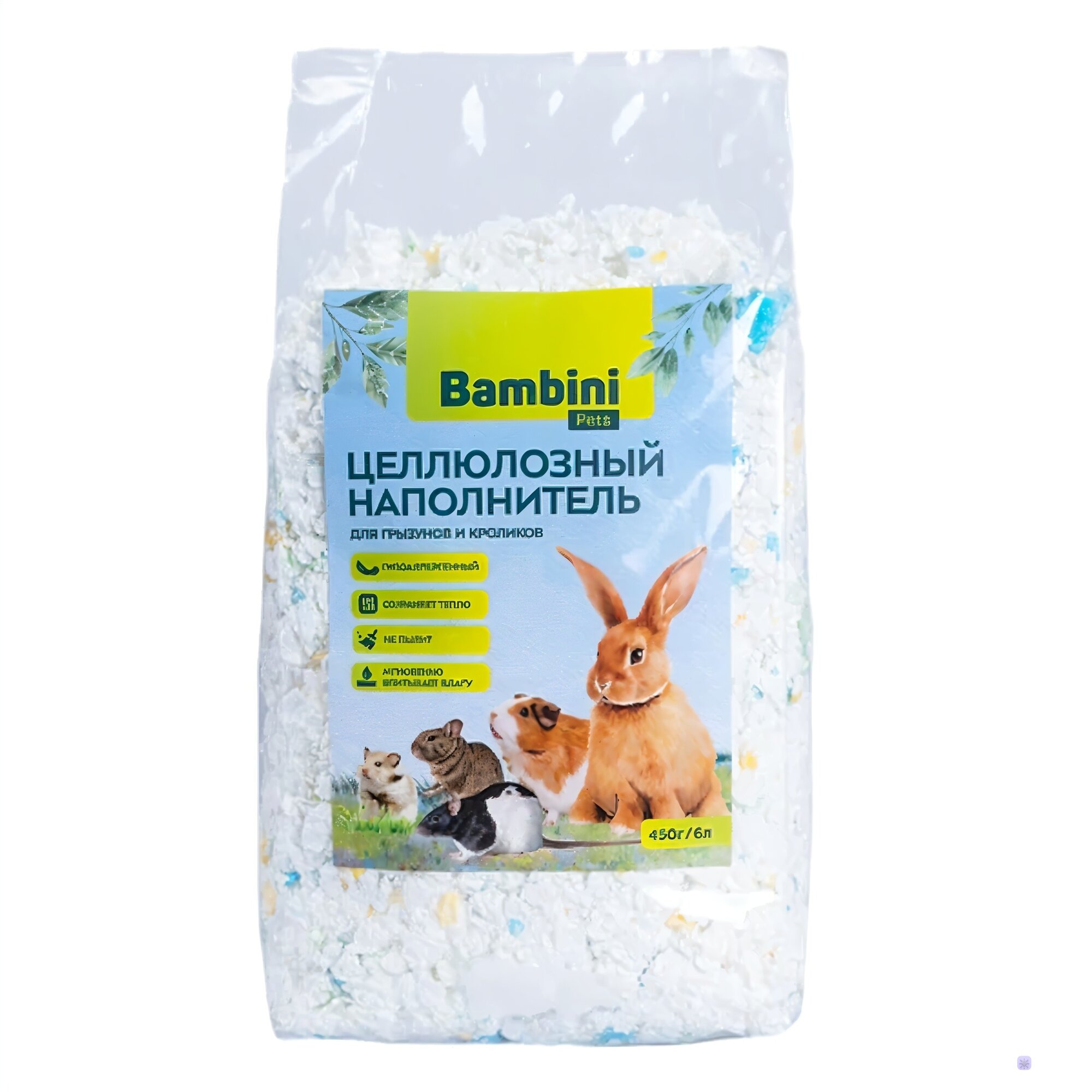 Целлюлозный наполнитель Bambini Pets для грызунов и кроликов 450 гр/6 л
