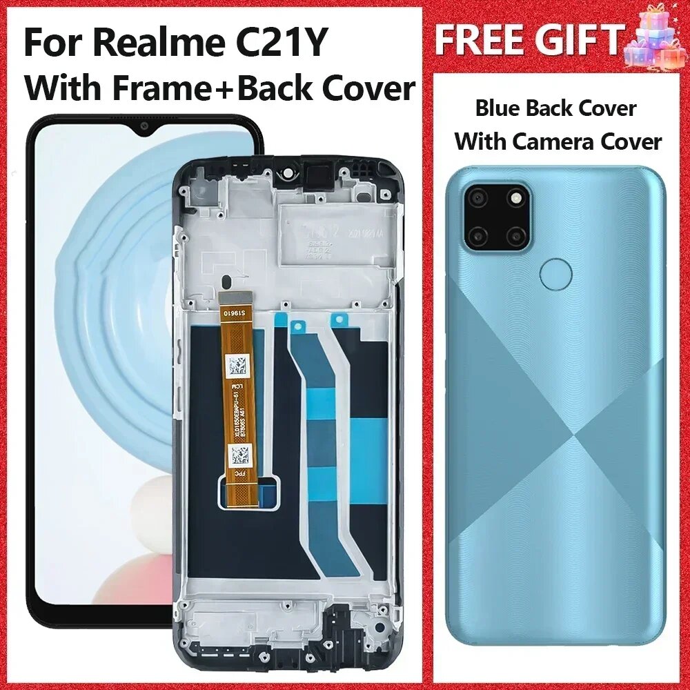 Дисплей Realme C21Y с рамкой и задней крышкой, Blue Kit