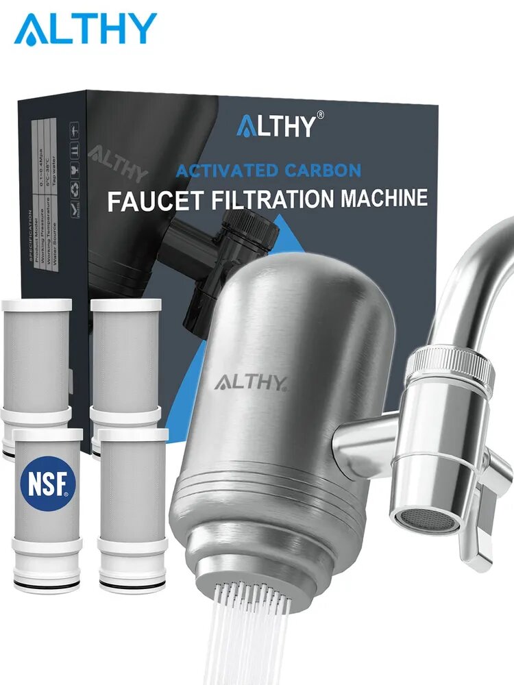 Фильтр-насадка на воды кран Кухня, ALTHY T2, Снижает содержание свинца, хлора и неприятного вкуса, сертифицированная NSF.