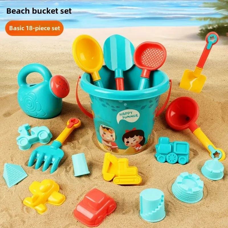 Набор для пляжных игр детей Jianxiong со песочных часами, ведром, лопаткой, инструментами для песок, кассией для мальчиков и девочек (набор пляжных инструментов из 18 штук)