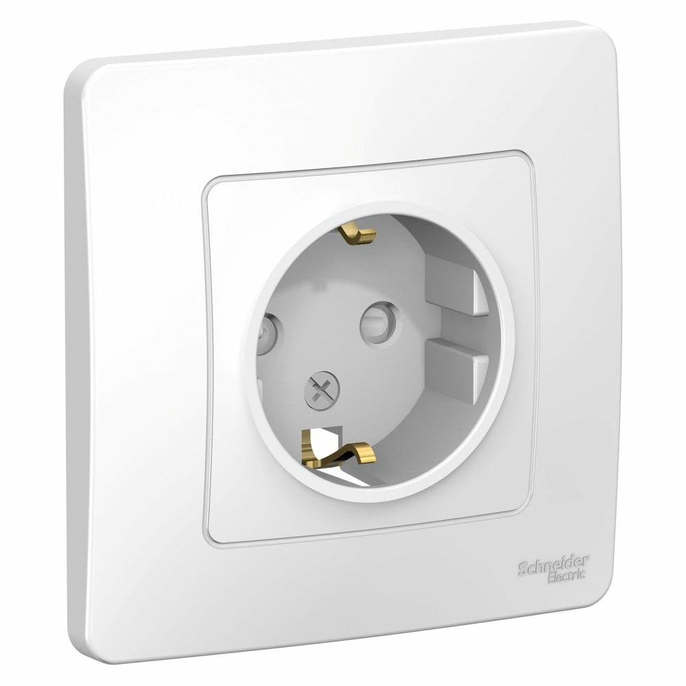 Розетка Systeme Electric BLANCA с заземлением со шторками, Белый BLNRS001111