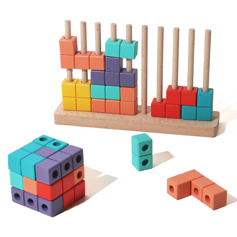 Многофункциональные строительные блоки для детей, тетрис, развивающие игрушки для раннего обучения, цветные сома-блоки, деревянные игрушки