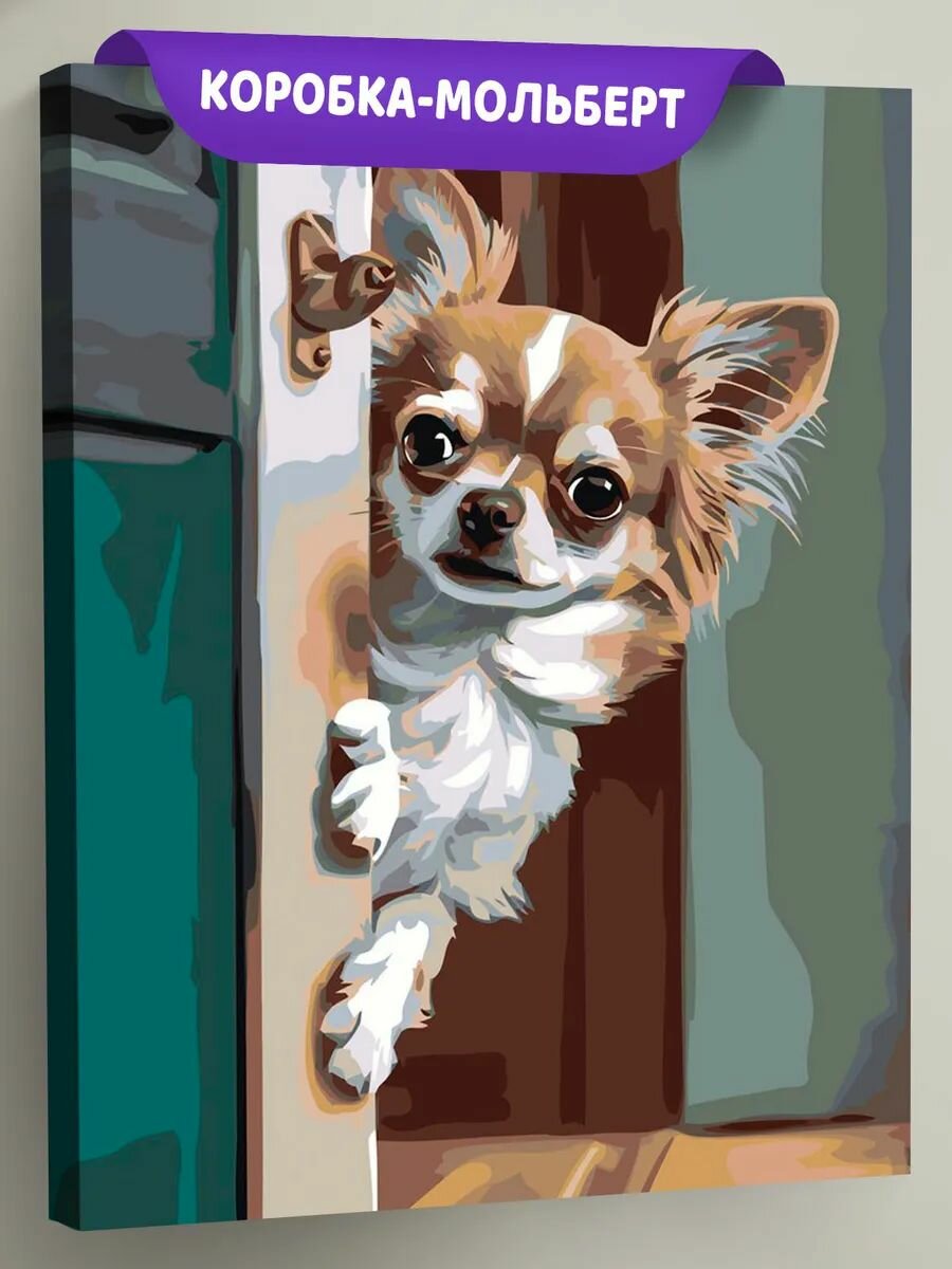 Картина по номерам на холсте с подрамником 40x50 "Собаки: чихуахуа заглядывает в комнату", Животнные