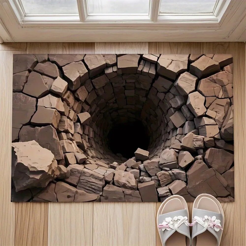 Коврик придверный 50x80 см с 3D рисунком колодца из кокосового волокна, прямоугольный