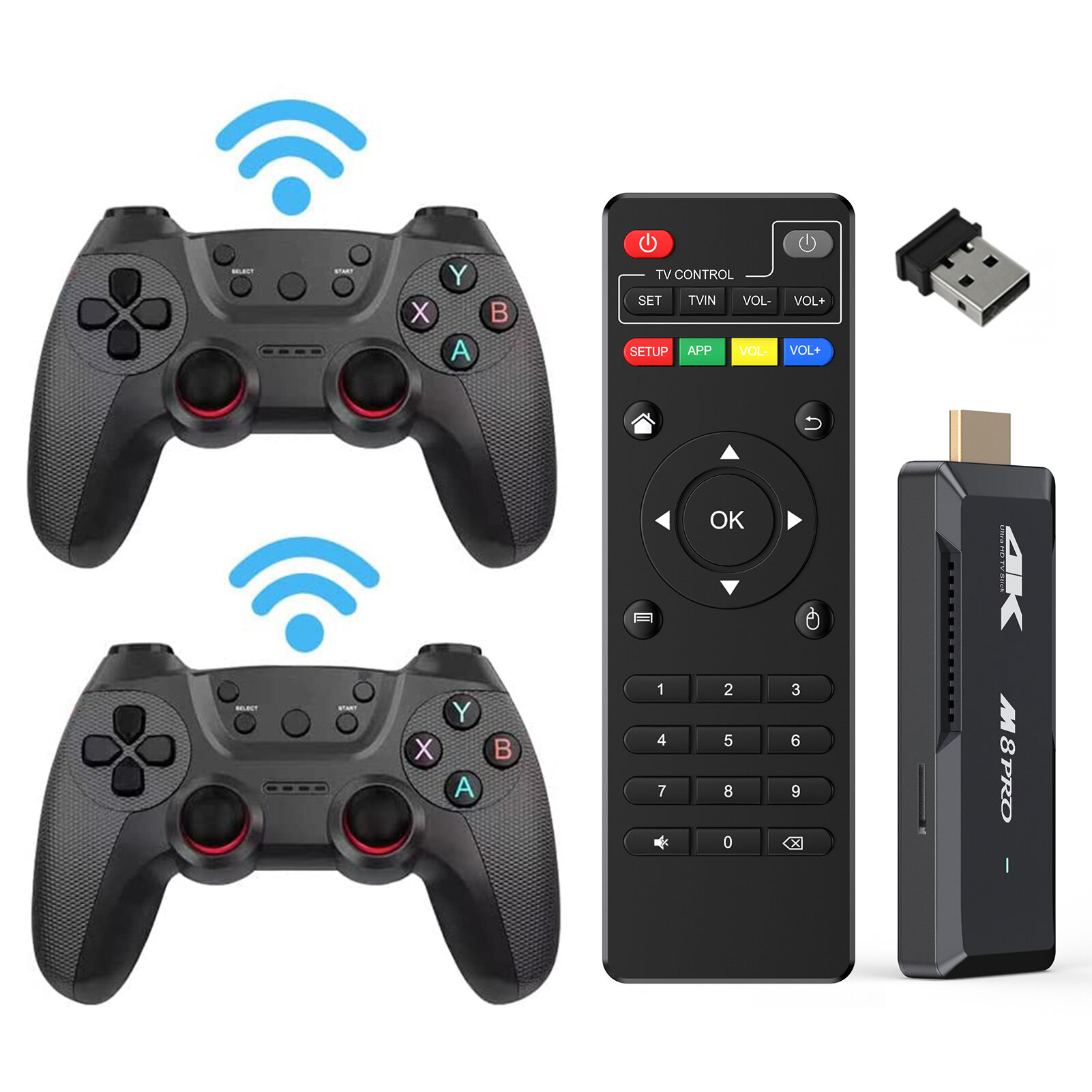 Консоль для ретро-игр TV 4K HD Output Plug and Play Games Console Stick с 10000+ встроенными играми 64GB с 2 беспроводными контроллерами
