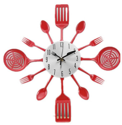 Производитель Розничная Оптовая Мелкая Количество Нержавеющая Сталь Нож Вилка Ситечко Ложка Кухня Металлический Модный Концепт Настенные Часы