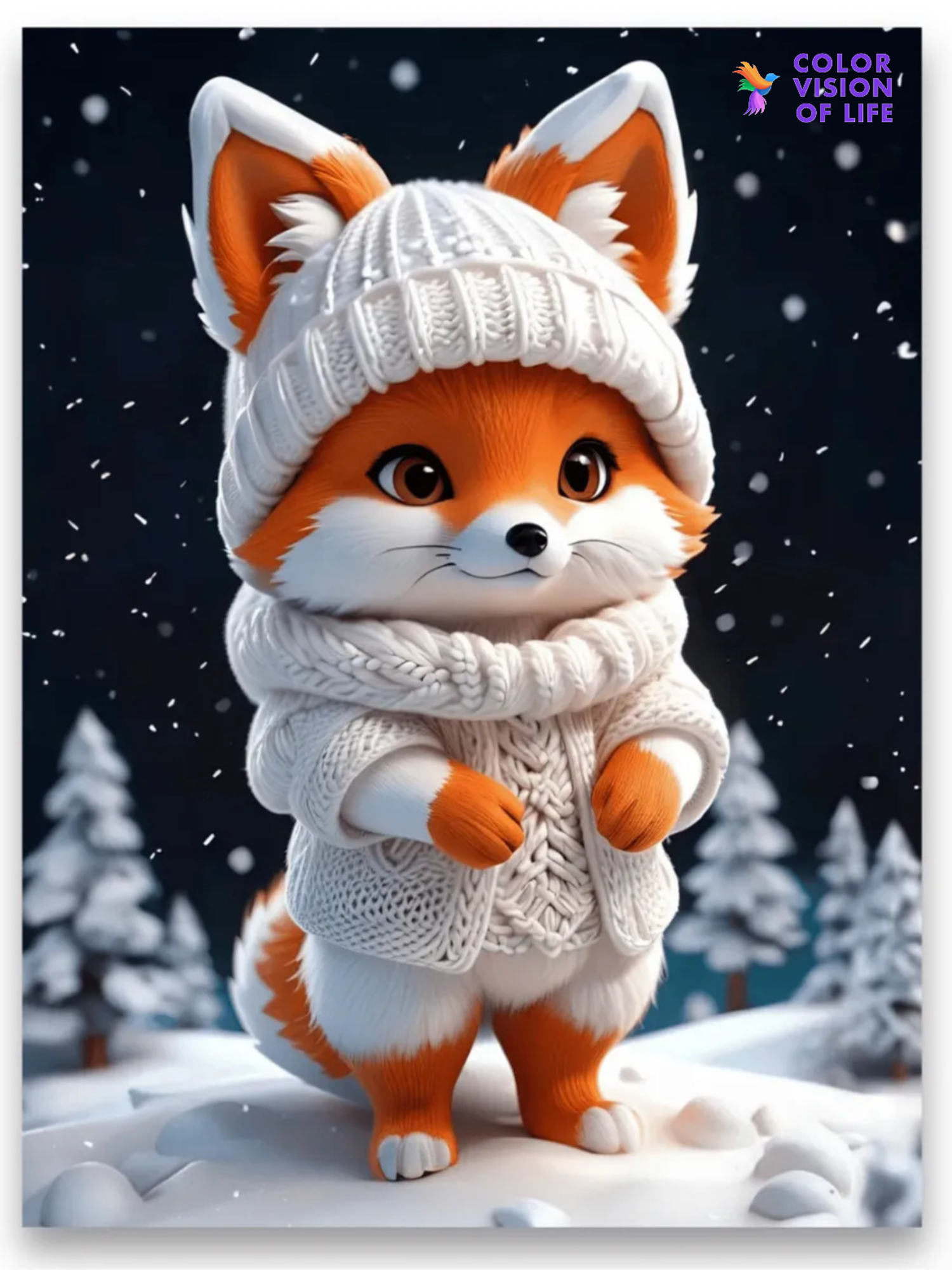 Алмазная мозаика на подрамнике 30x40 "Зимний лисёнок"