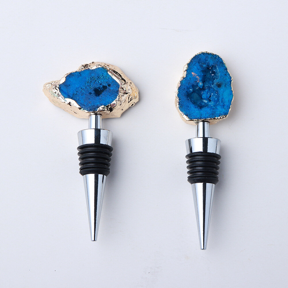 Кристаллический электролитически покрытый синий и белый необработанный камень агата, пробка для вина, пробка для сохранения свежести