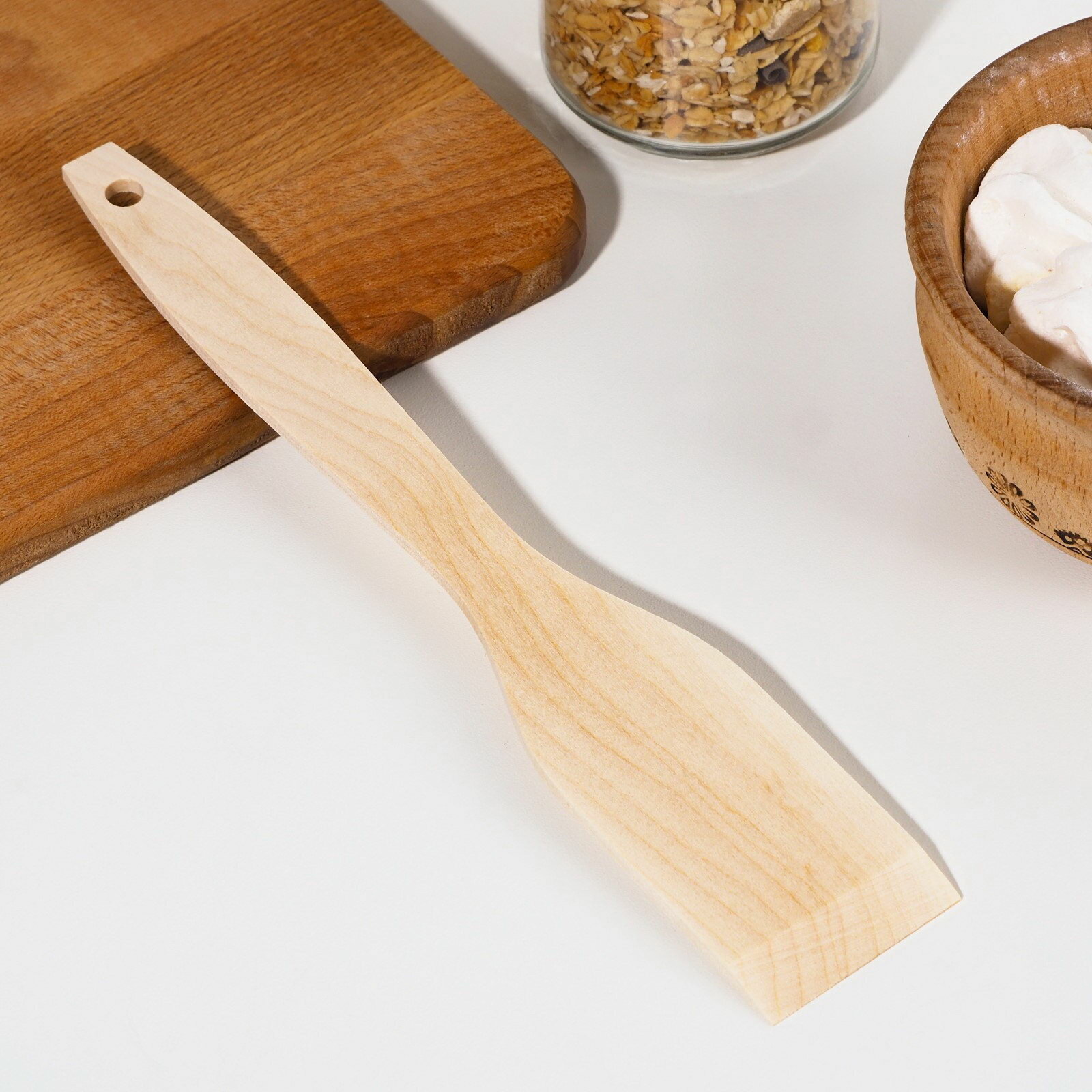 Лопатка кухонная "Берёза люкс", дерево, 24.5x4.5x0.4 см, цвет: бежевый