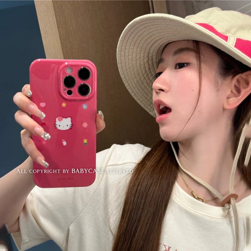 Милый чехол для iPhone 15 Plus с кошечкой Китти, точными вырезами, глянцевым и матовым покрытием