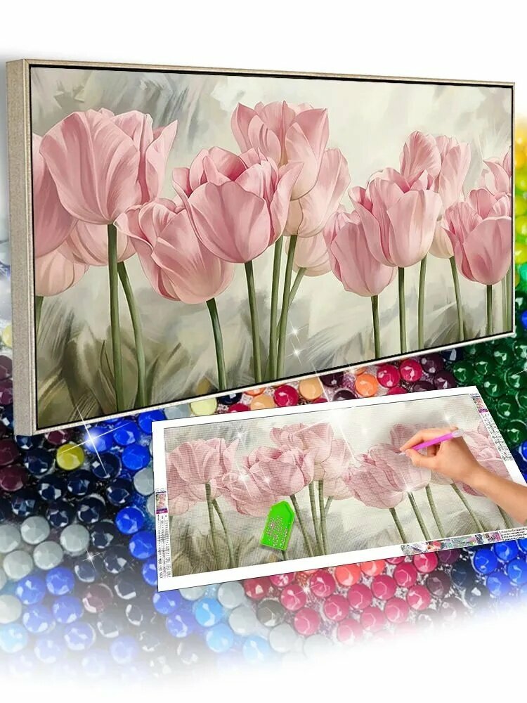 Алмазная мозаика 70x40cm, алмазная живопись с акриловыми стразами, полная выкладка -тюльпан