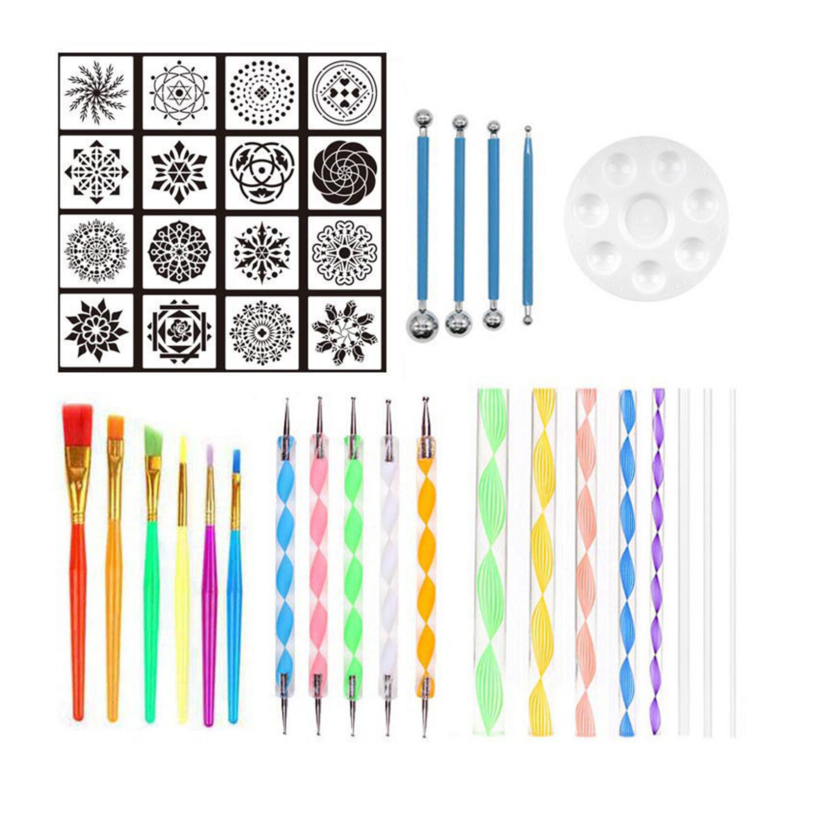 40 Piece Mandala Dotting Tools DIY Painting Stencils Ball Stylus Palette Paint Brushes Multifunction Embossing Dot Kit для Canvas Rocks Coloring Drawing Crafting Art Supplies Handwork Decoration, 40pcs, Plastic, 24 x 18 x 3cm, 378g