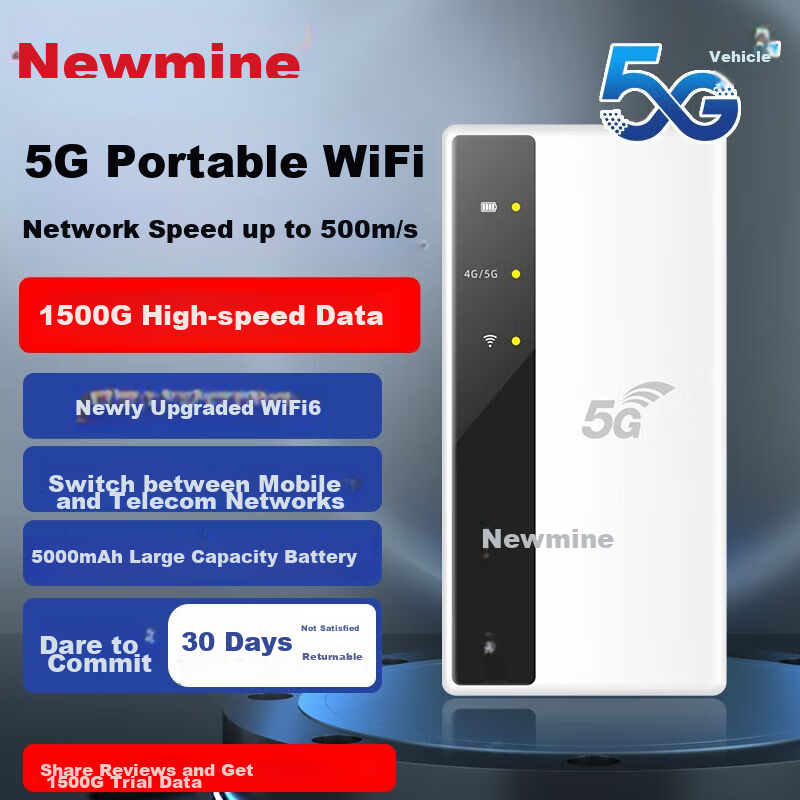 Newman 5G Portable WiFi, Mobile WiFi 6, SIM-Free, All-Network Wireless Internet Card, Portable Car-Mounted Unlimited Router, Nationwide Universal Data Plan, 2024 Model, No Speed Limit throughout
