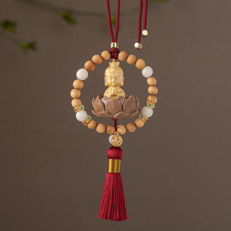 Высококачественное подвесное зеркало заднего вида из персикового дерева для автомобиля, подвесное украшение, подарок, подвесное украшение из самшита, маленький Будда, подвесное украшение для автомобиля