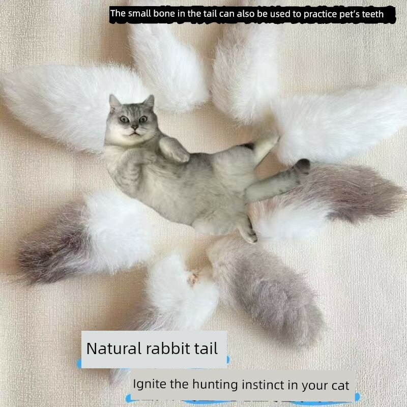 Игрушка для кошек с хвостом из кроличьего меха, для развлечения кошек, с ароматом кролика, для дразнения кошек,