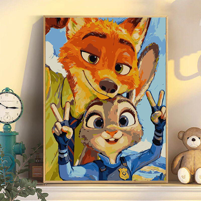 Цифровая масляная живопись Zootopia 2, DIY раскраска, аниме периферия, декоративная живопись, акриловая краска, простая ручная живопись