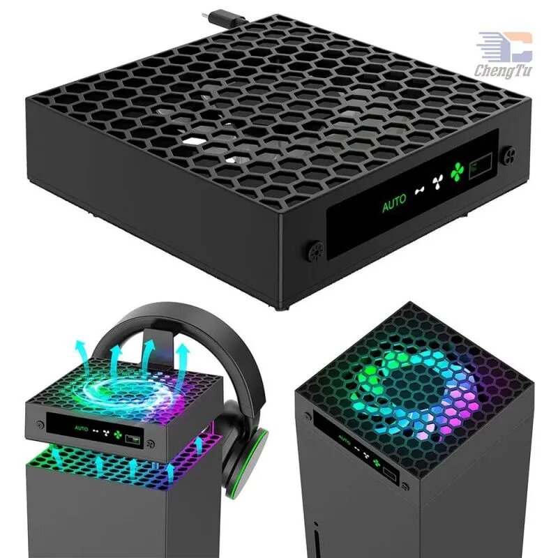 Охлаждающий вентилятор RGB, 3 уровня, регулируемая скорость, с держателями для гарнитуры для Xbox Series X