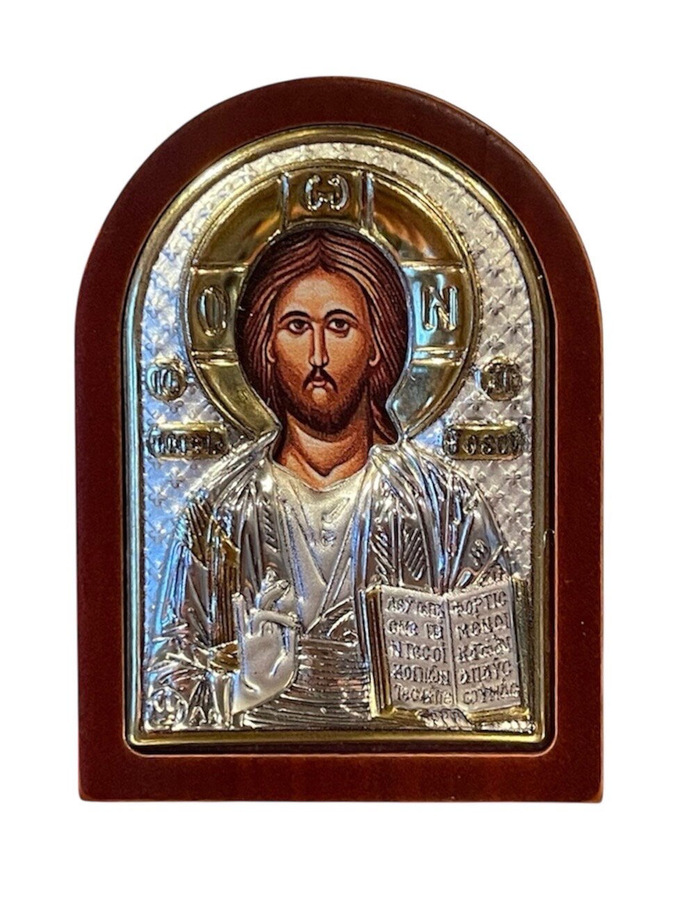 Икона Иисус Спаситель в посеребреном окладе