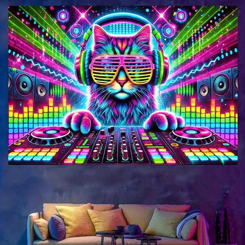 Неоновый кот гобелен, полиэстер 180X320cm