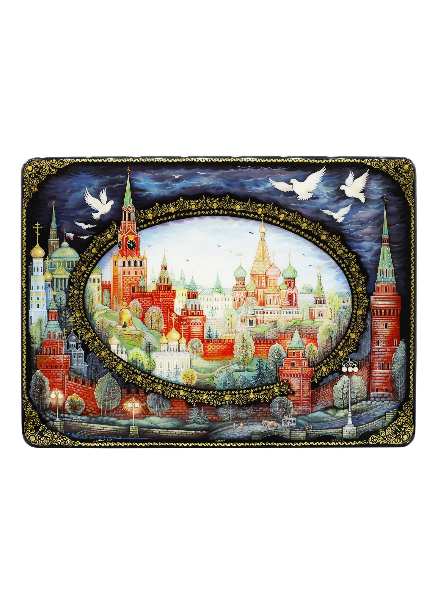 Шкатулка Холуй "Москва. Кремль", художник Тахов, ручная роспись