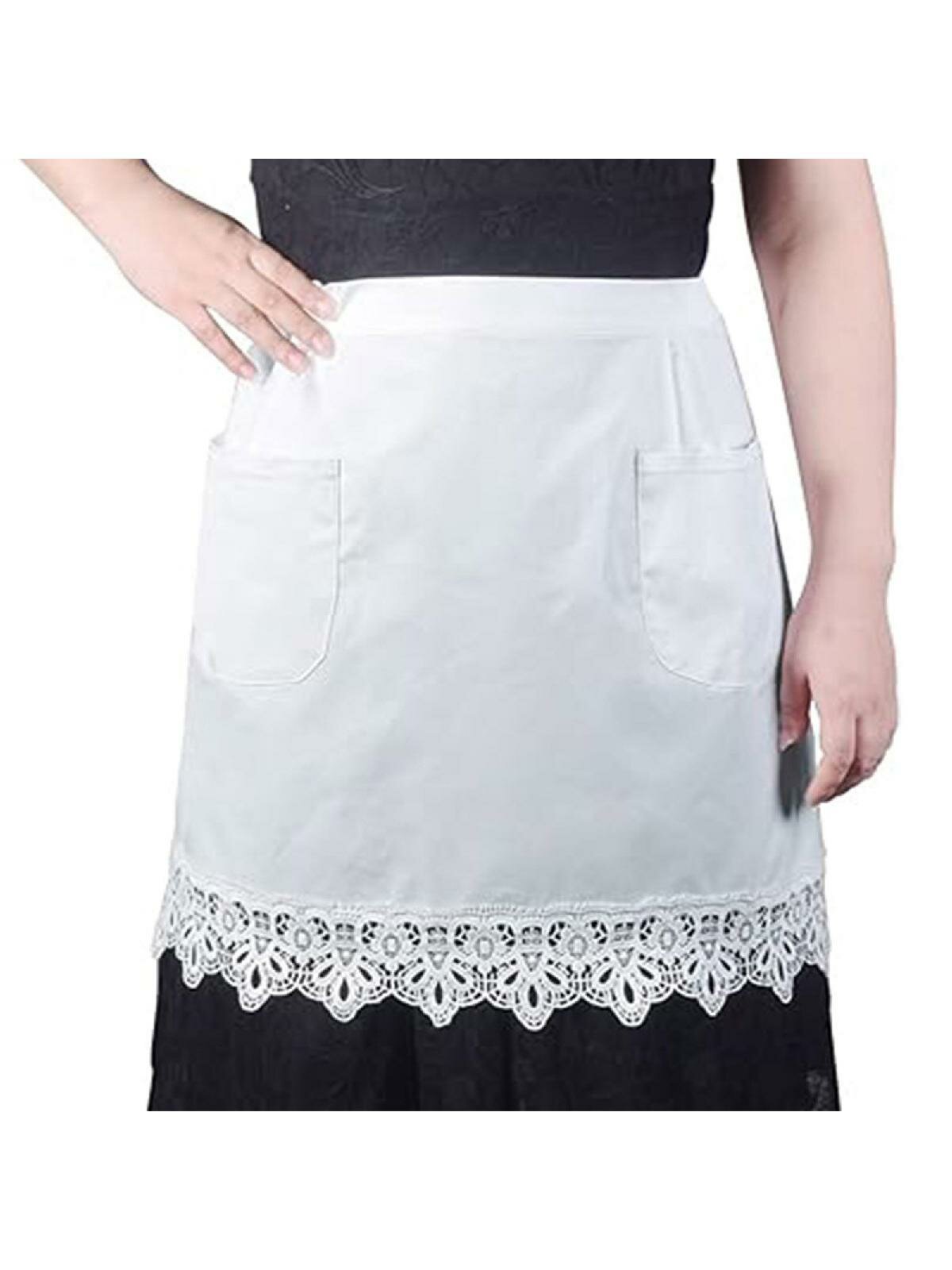 Женский кухонный фартук с карманом, Белое кружево