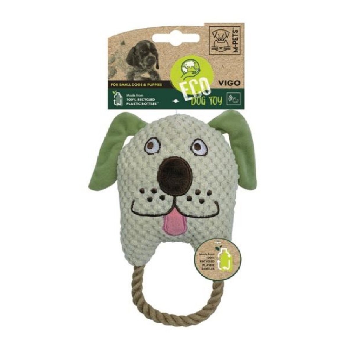 M-PETS Игрушка мягкая для собак ECO Собачка Виго с канатом 23см 10640899