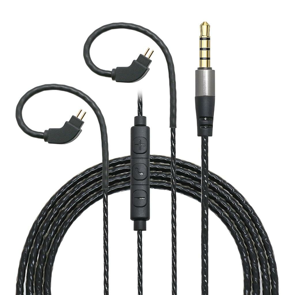 Кабель-переходник 0,78 мм, 2Pin, с микрофоном, 3,5 мм, Черный