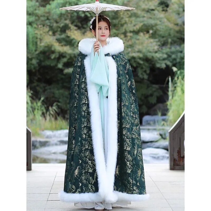 Ханьфу зимняя накидка с меховым воротником
