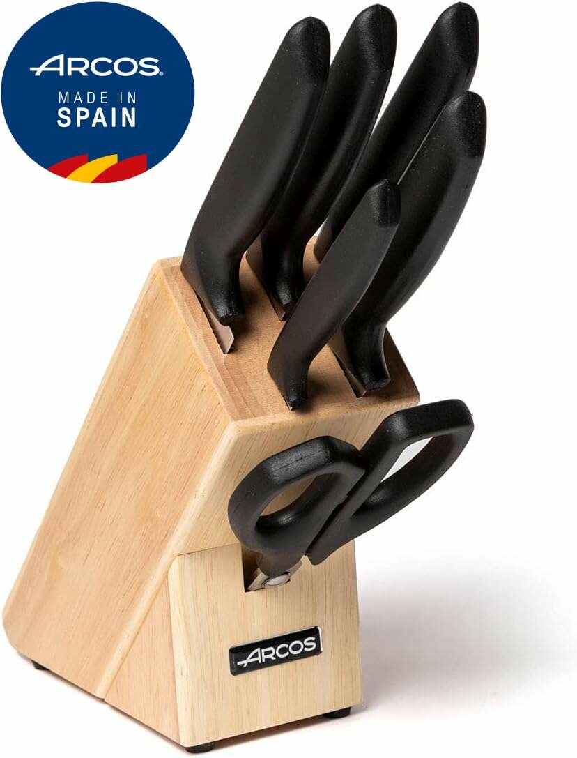 Набор ножей Arcos Niza пр-во Испания, оригинал, 7 предметов кованный, с ножницами, в подставке из сосны