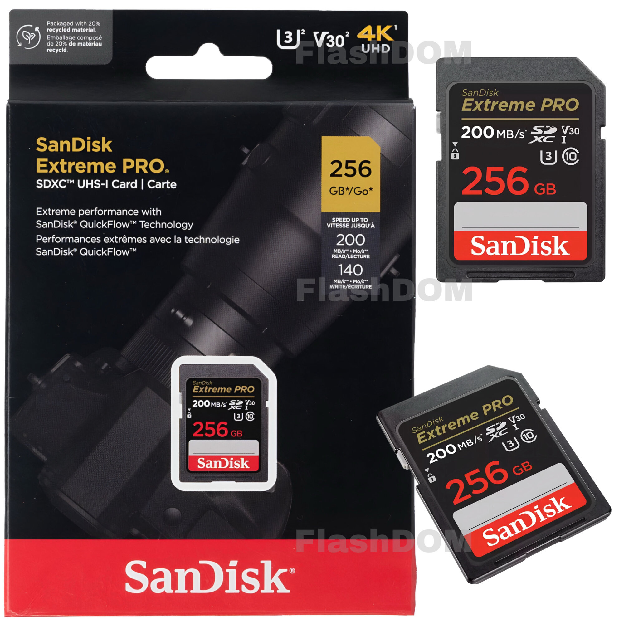 Карта памяти SanDisk Extreme PRO SDXC 256 ГБ Class 10 UHS-I U3 V30 (R/W 200/140 Mb/s)
