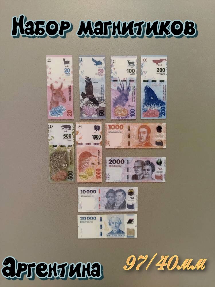 Магнитики на холодильник . Банкноты Аргентины.