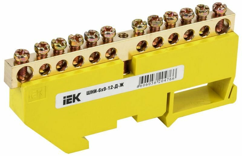 Шина PE «земля» на DIN-изоляторе ШНИ-6х9-12-Д-Ж IEK YNN10-69-12D-K05