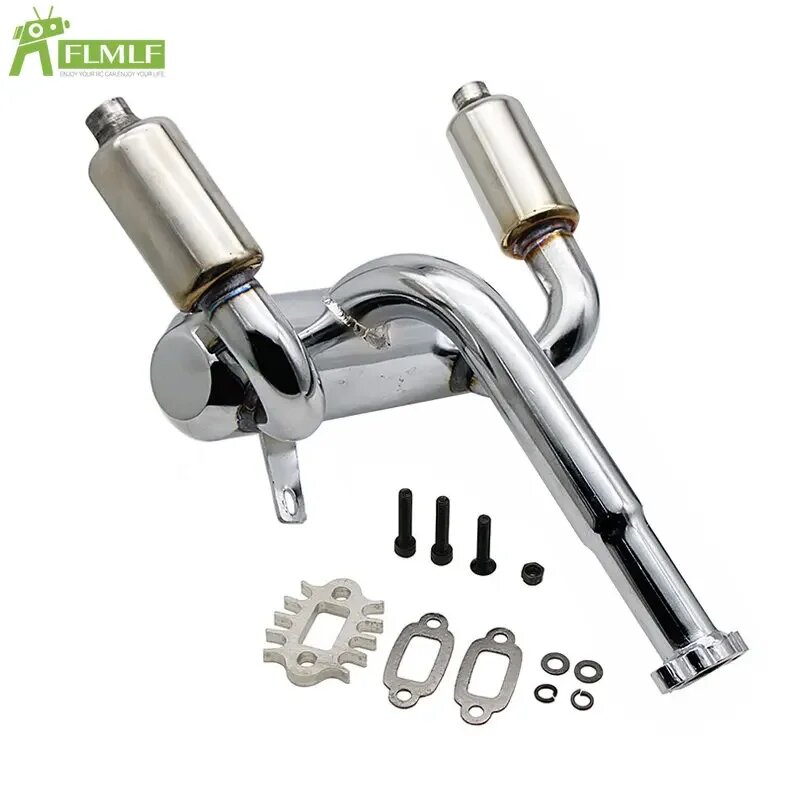 Глушитель выхлопной трубы с 2 отверстиями TOP SPEED RC WORLD для 1/5 HPI ROFUN Silver for 23CC-36CC