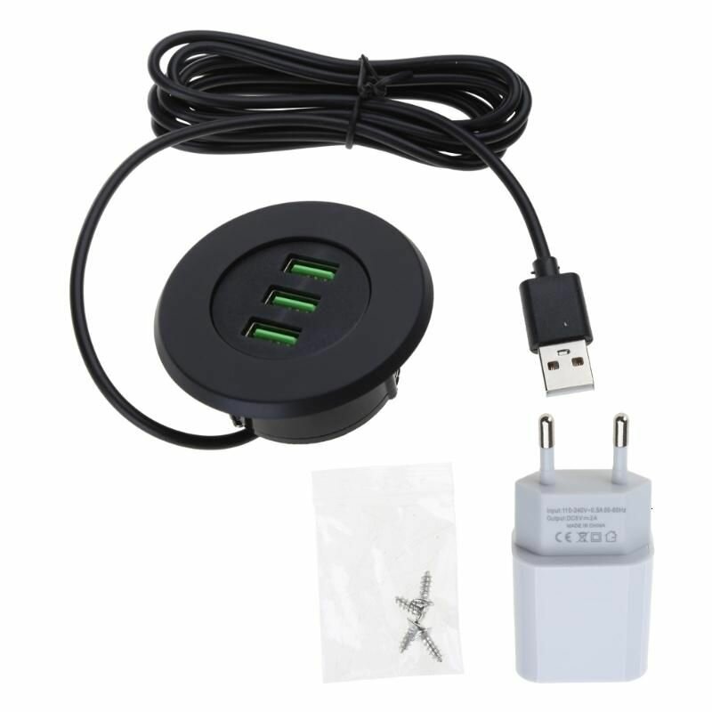 Универсальный настольный USB-разветвитель с 3 портами, Черный