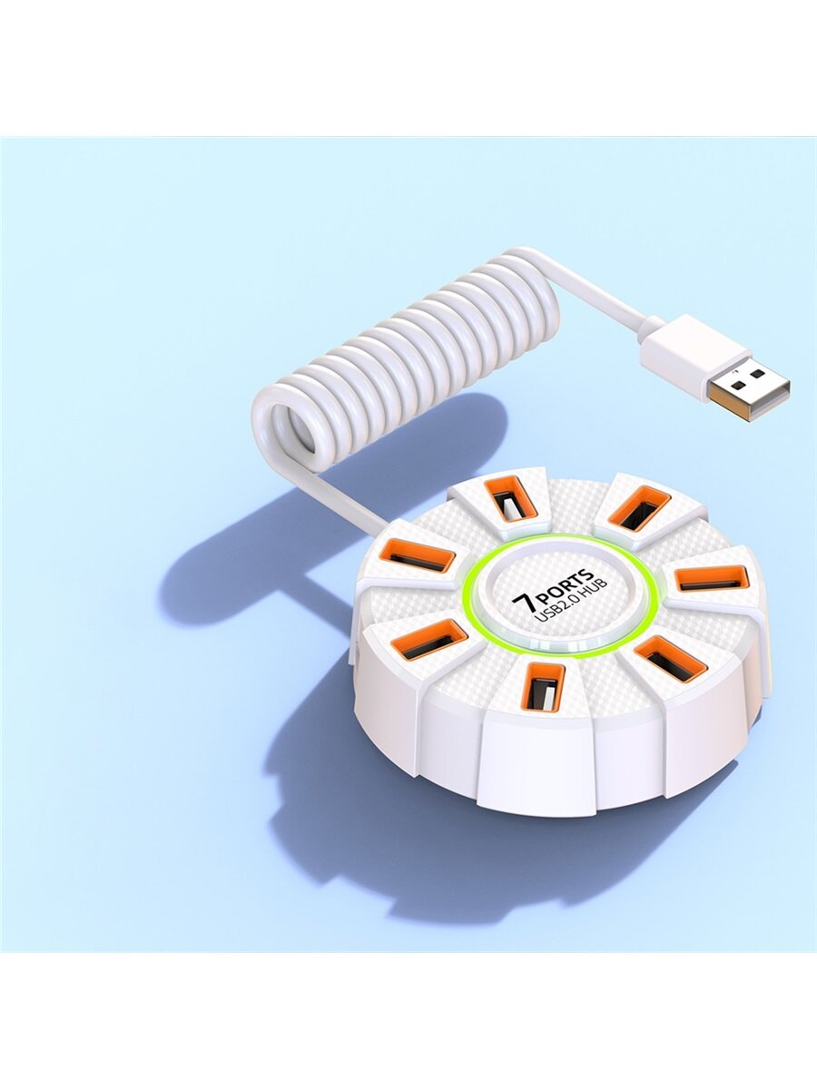 USB-концентратор на 7 портов с кабелем длиной 3,9 фута, многопортовый разветвитель USB A 2.0 Hub с портами питания/передачи данных, удлинитель USB-адаптера (7 портов-1,2 м)