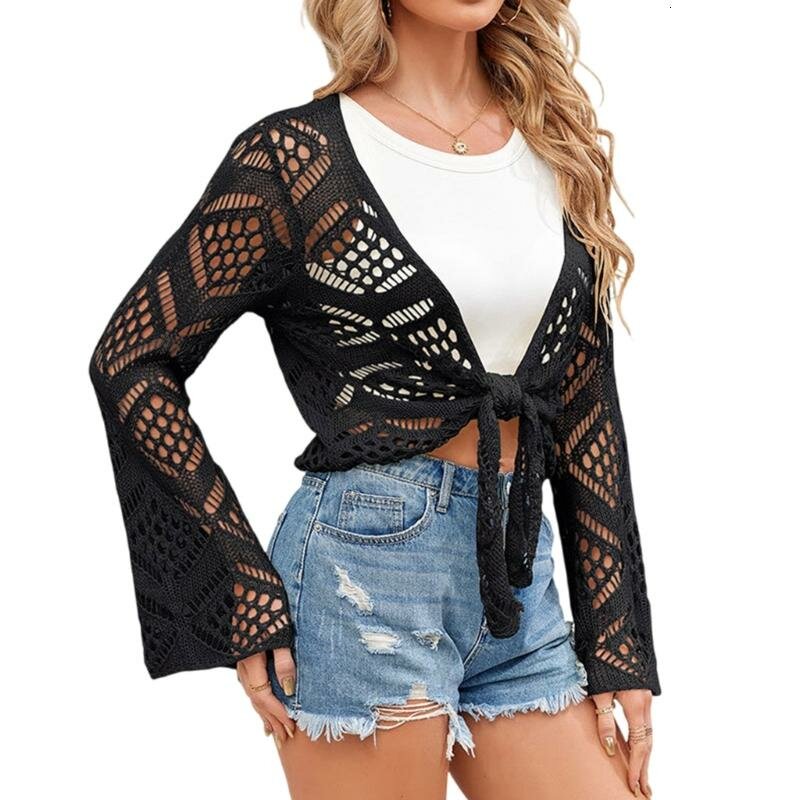 Женский пляжный халат-накидка, Черный - S