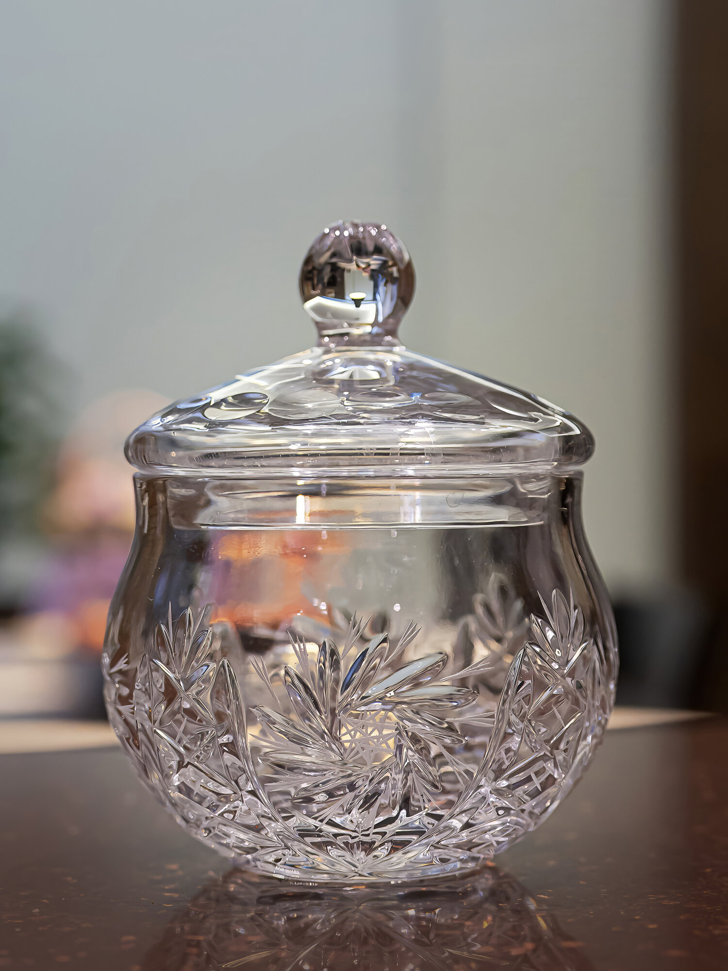 Хрустальная ваза с крышкой для сервировки стола, высота 9.5 см, Неман 900/125, 6028/2