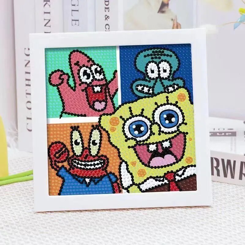 Алмазная мозаика на подрамнике Вышивка Живопись Картина стразами "Губка Боб Квадратные Штаны" 15x15 см