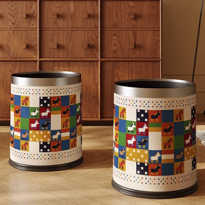 Французский винтажный стиль мусорное ведро из кожи для дома, спальни, гостиной, ретро, легкая роскошь, кухня, ванная, большой объем хранения