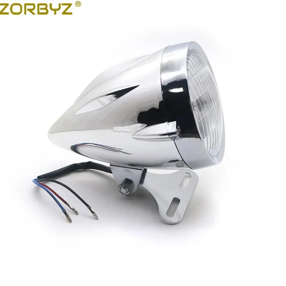 ZORBYZ мотоцикл черный/хромированный ABS пуля ретро фара для Honda Suzuki Yamaha Kawasaki на Chrome