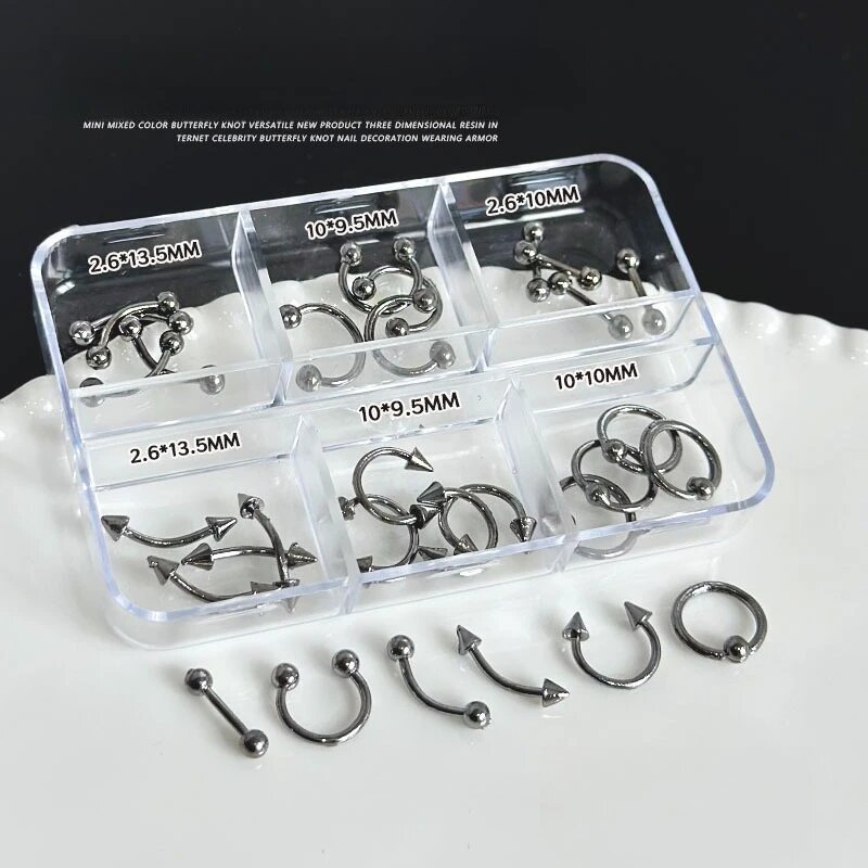 6 сеток, аксессуары для ногтей в стиле панк, пирсинг, шпильки из сплава Y2k, металлические стрелки, заклепки, детали, подвески для дизайна ногтей, принадлежности для украшения