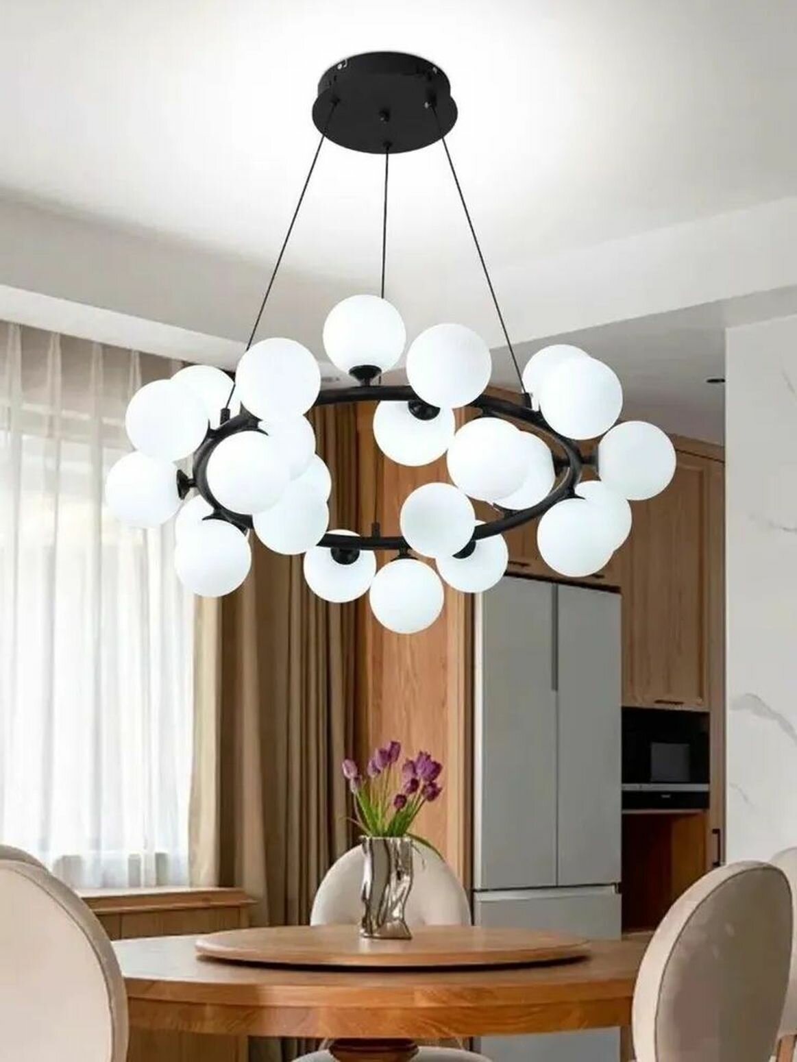 Люстра подвесная с регулировкой высоты, 25 шаров, металл и стекло, цоколь G9